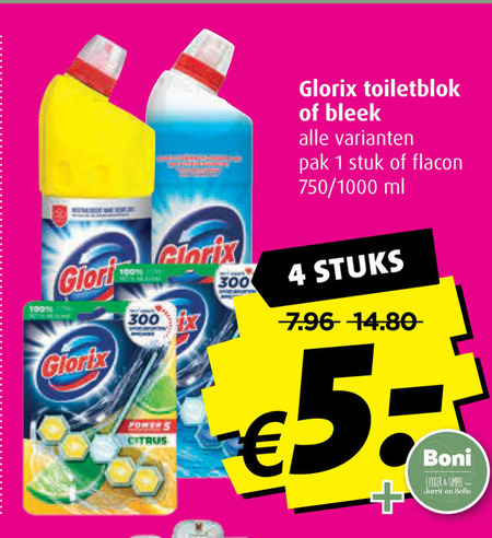 Glorix toiletblok, bleekmiddel folder aanbieding bij Boni - details