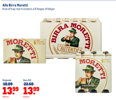 Birra Moretti blikje bier, krat bier folder aanbieding bij Makro - details