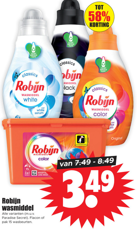 Robijn wasmiddel folder aanbieding bij Dirk - details
