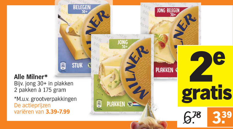 Milner kaas, kaasplakken folder aanbieding bij Albert Heijn - details