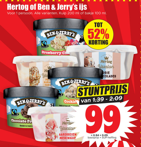 Ben and Jerrys ijsbekers folder aanbieding bij Dirk - details