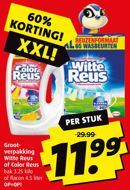 Witte Reus wasmiddel folder aanbieding bij Boni - details