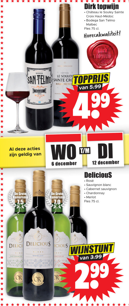 rode wijn, witte wijn folder aanbieding bij Dirk - details