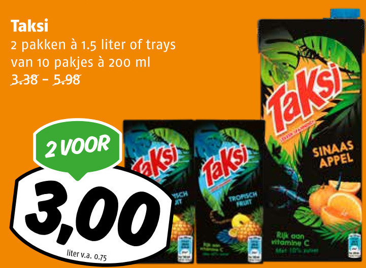 Taksi fruitdrank folder aanbieding bij Poiesz - details